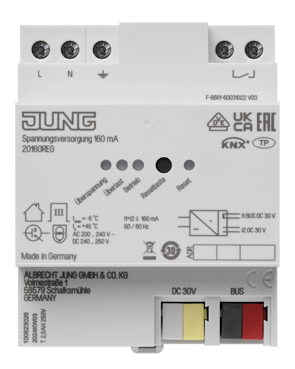 KNX power supply, 160 mA, rail mounting device, 4 rail units | 20160 REG