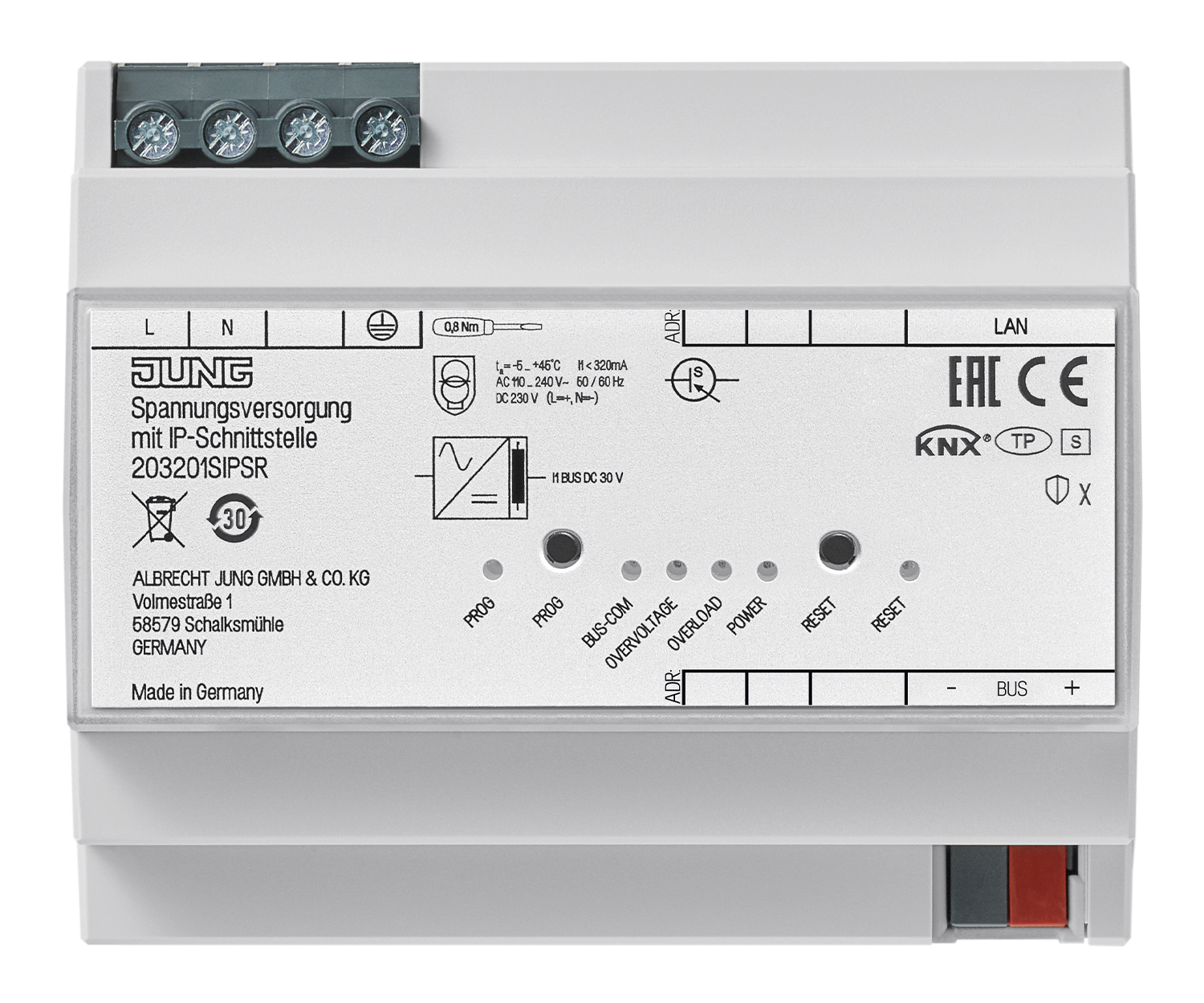 KNX power supply with IP interface, 320 mA, rail mounting device, 6 ...