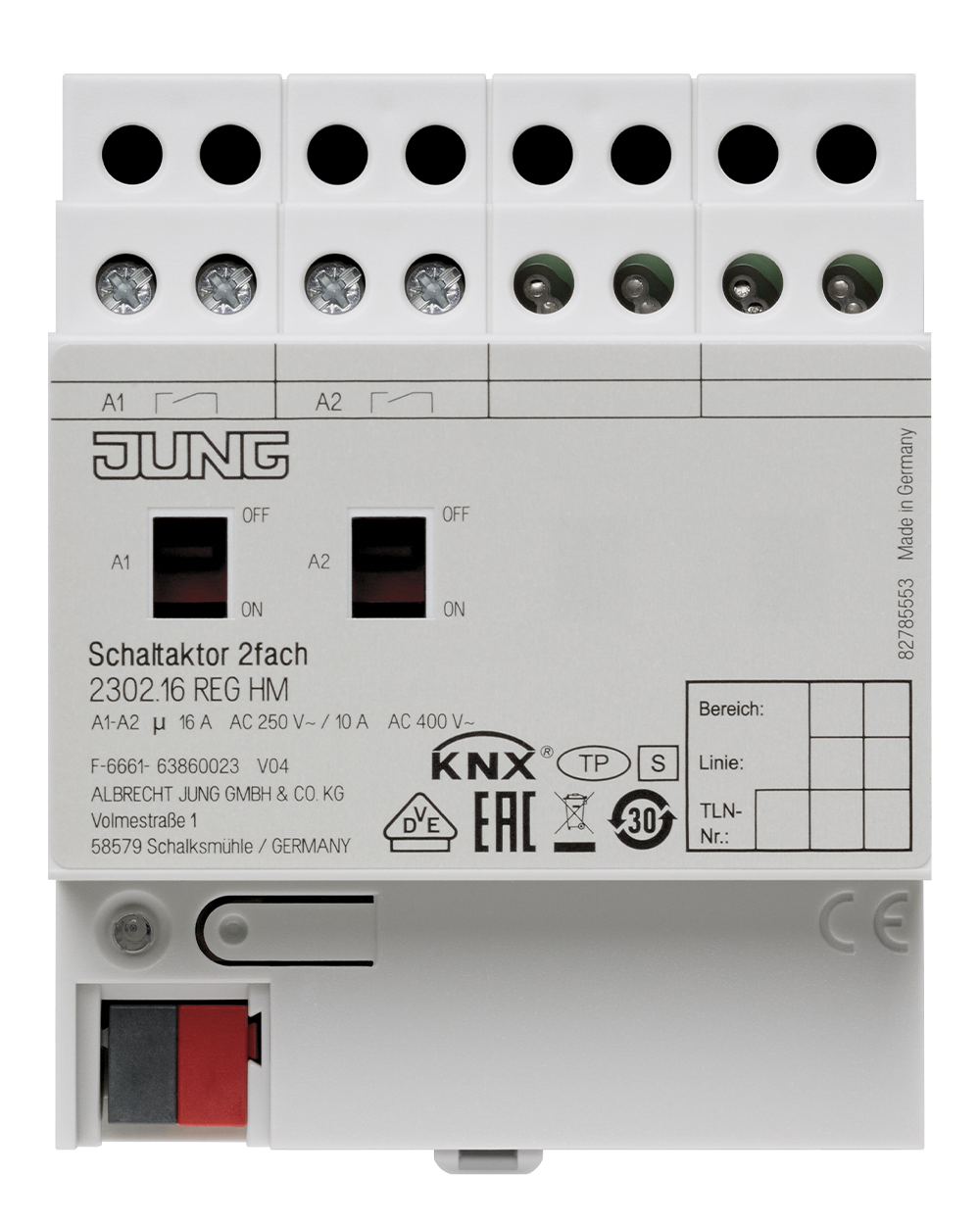 KNX switch actuator, 2-gang, 10 A / 140 µF, rail mounting device, 4 ...