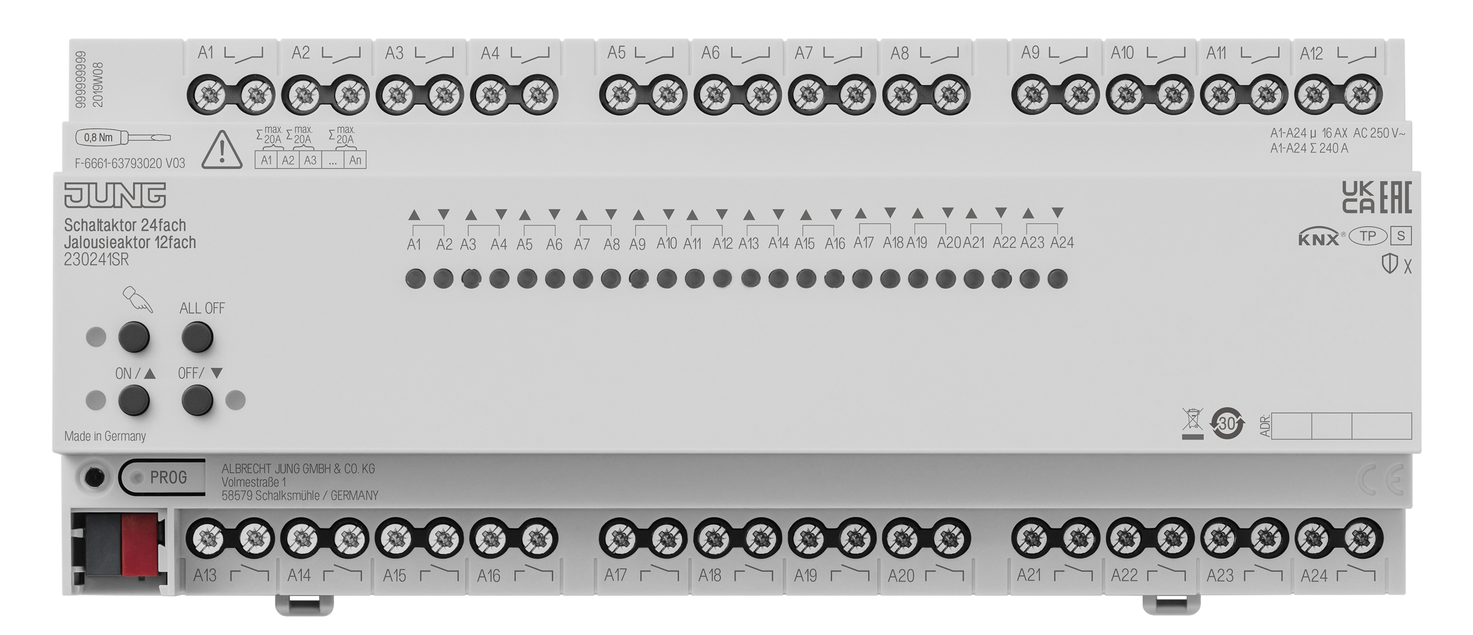 KNX switch / blinds actuator, 24/12-gang, 16 A / 140 µF, rail mounting ...