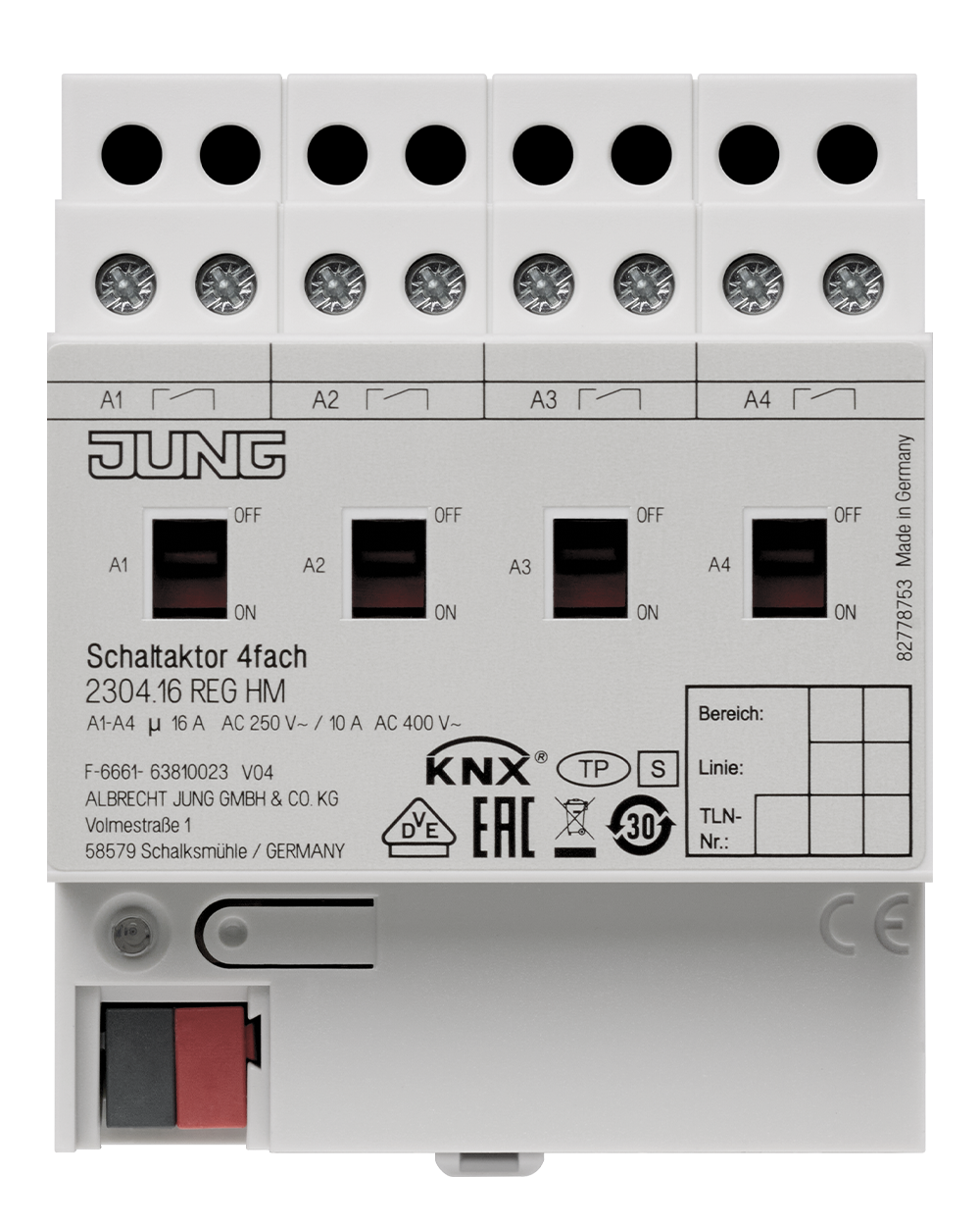 KNX switch actuator, 4-gang, 10 A / 140 µF, rail mounting device, 4 ...