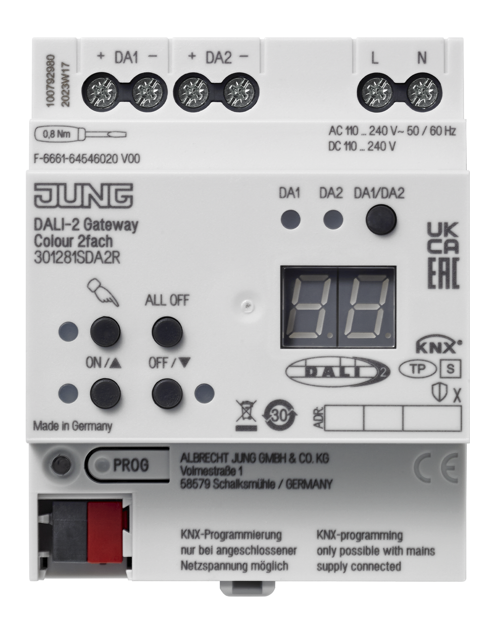 KNX DALI-2 gateway Colour 2-gang, rail mounting device, 4 rail units ...
