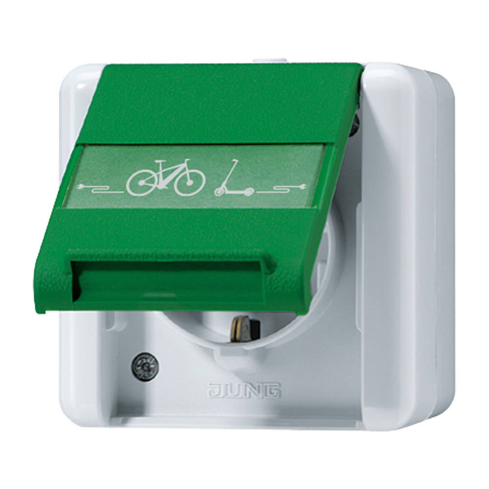 Tomada SCHUKO®, com símbolo de carregamento de e-bike, com campo de ...