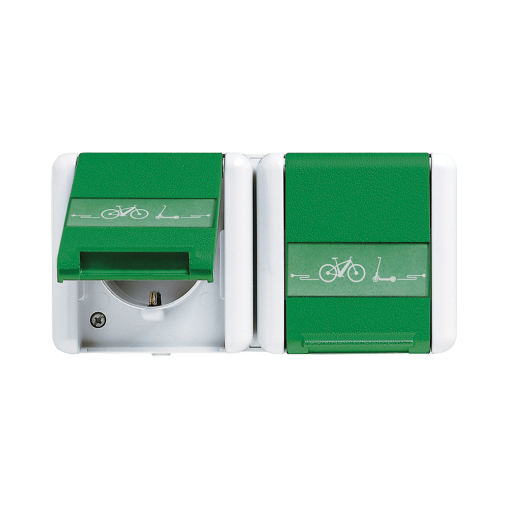 2-gang SCHUKO® socket, wired, with e-bike charging symbol, with ...