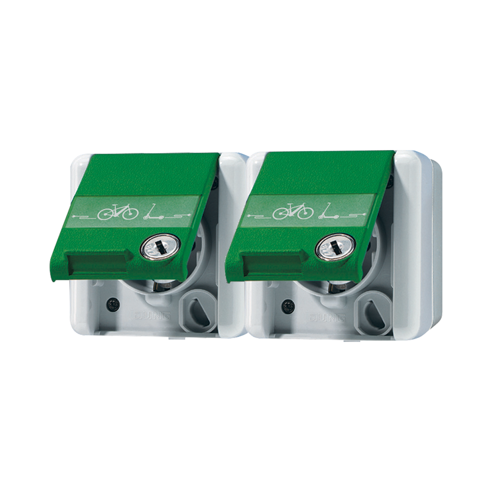 Enchufe SCHUKO® doble, cableada, con símbolo de carga de bicicleta ...