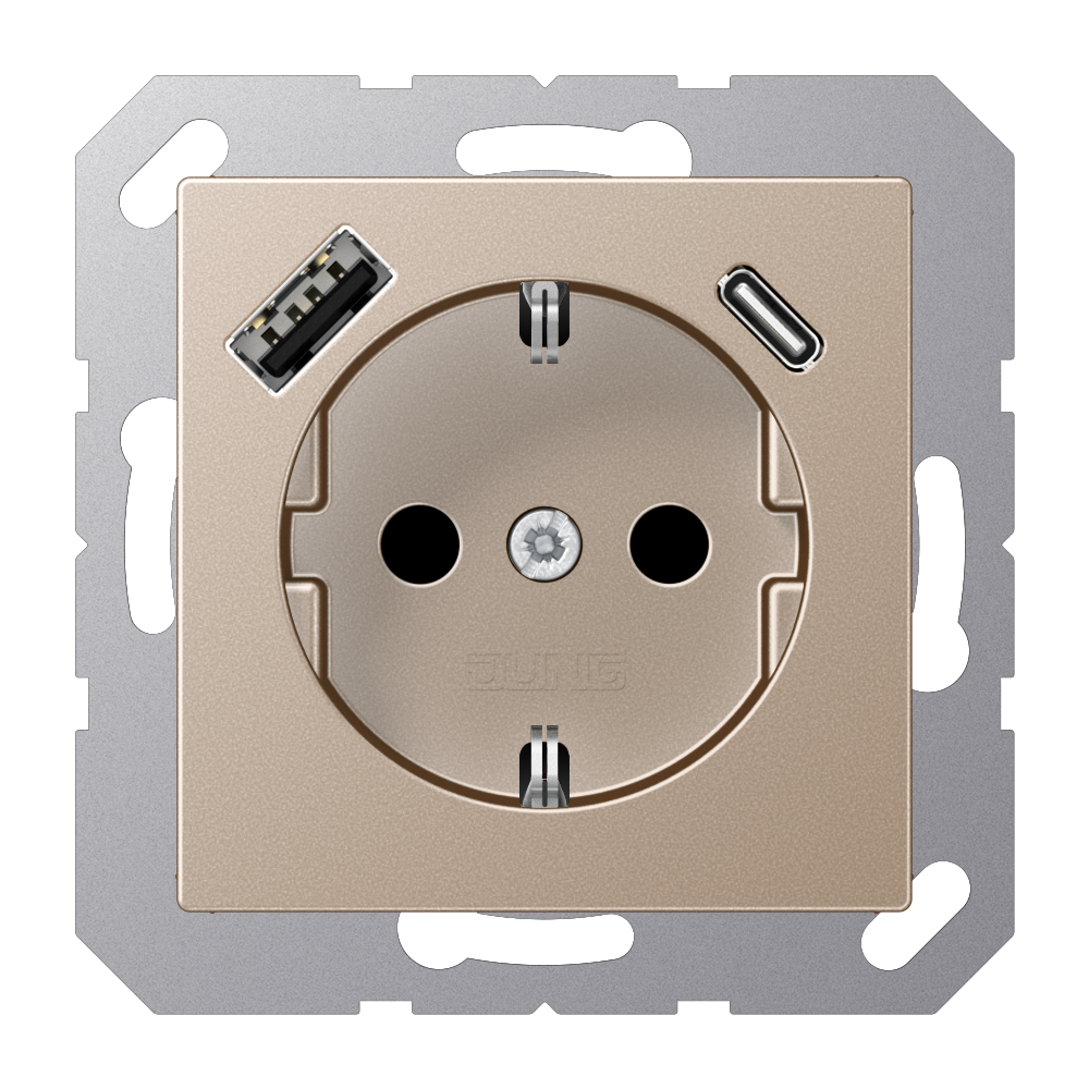 SCHUKO® socket with USB charger, Safety Plus, thermoplastic lacquered ...