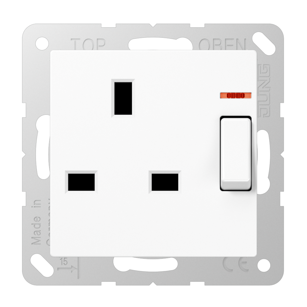 Switched socket with indicator light, British Standard, white | A 3171 ...