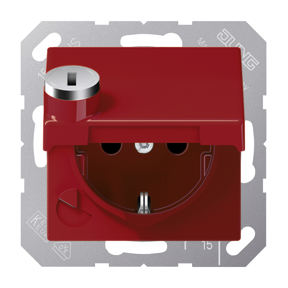 SCHUKO® socket, Safety+, hinged lid with safety lock, red | AS 1520 ...