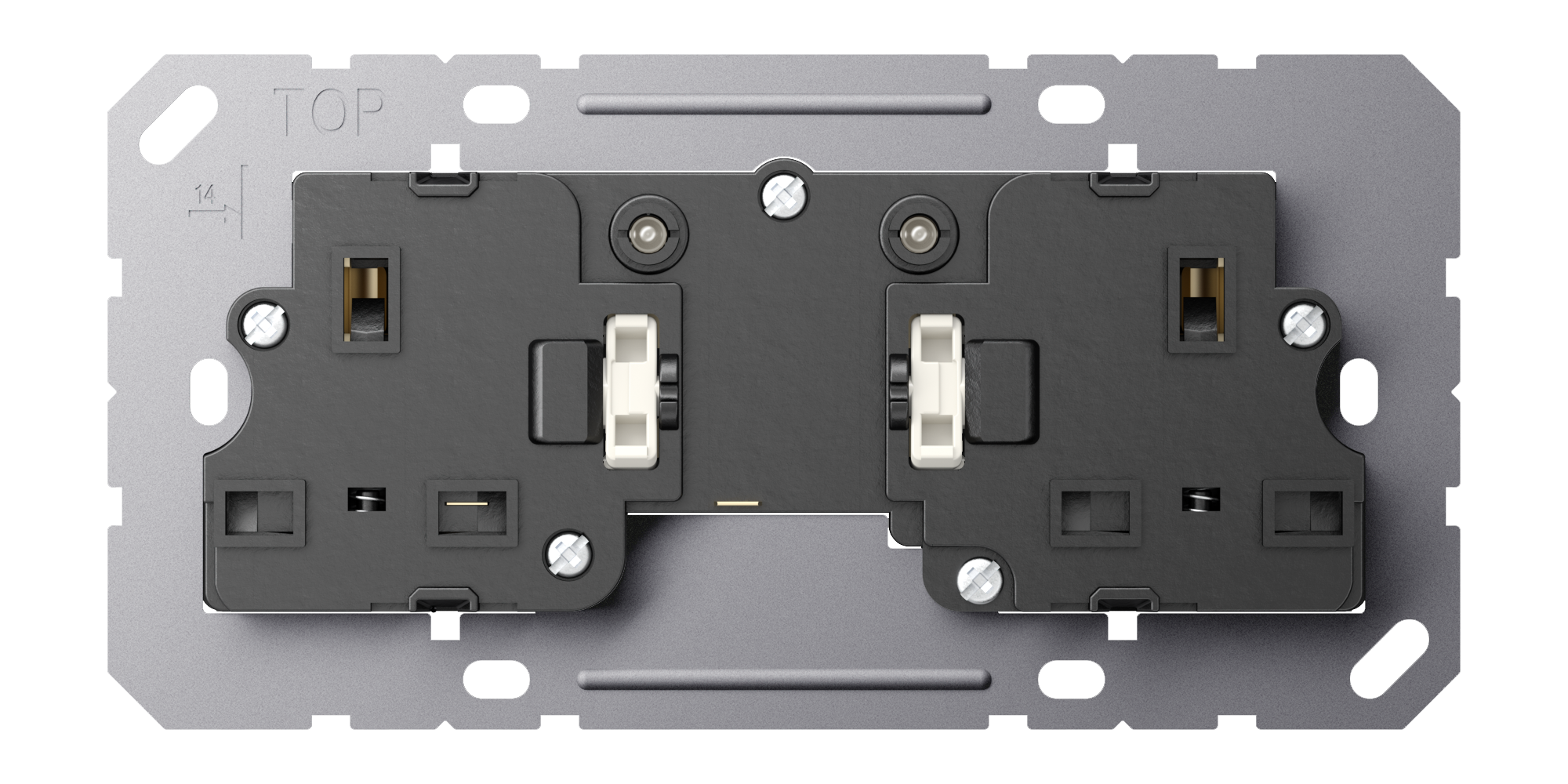 Switched socket insert, 2-gang, British Standard 1363, only for frames ...