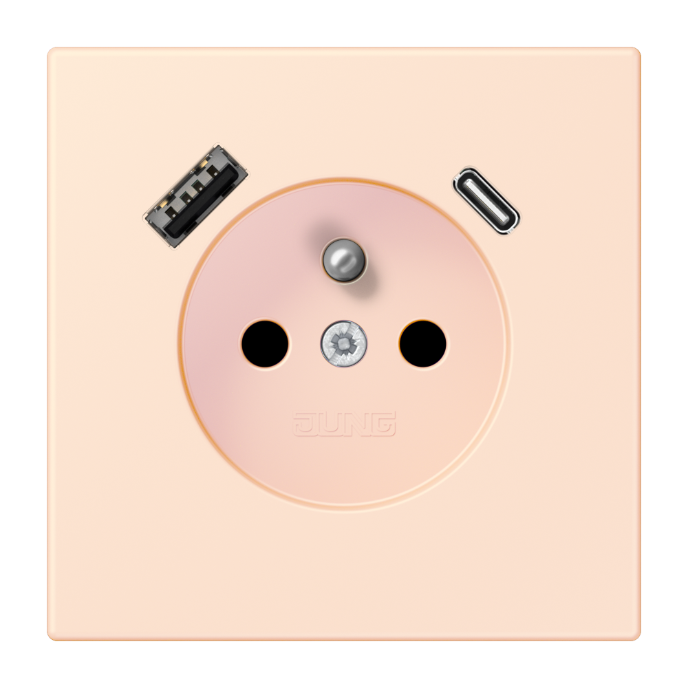 Socket, French/Belgian system with USB charger, Safety+, orange pâle ...