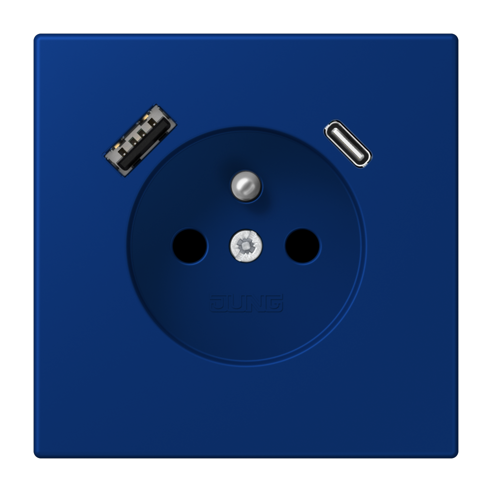 Socket, French/Belgian system with USB charger, Safety+, bleu outremer ...