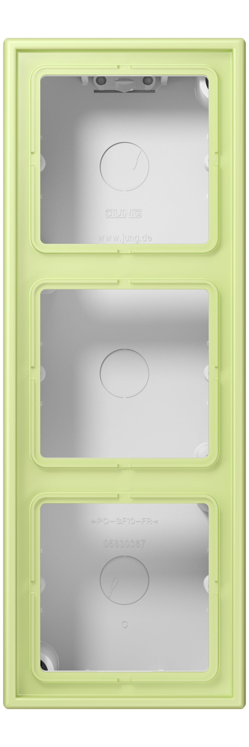 Surface cap 3-gang, LS CUBE, duroplastic lacquered, vert jaune clair (32053), vertical and ...