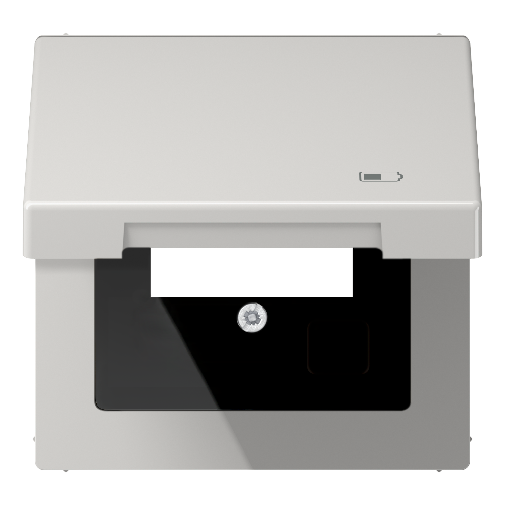 Hinged lid with spring, symbol "charger", Thermoplastic, light grey ...