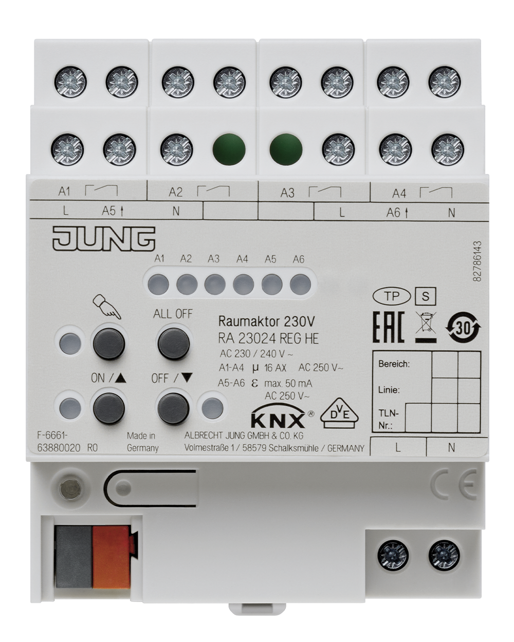 KNX Raumaktor 110-230 V, 16 A / max. 140 µF, REG, 4 TE | RA 23024 REGHE