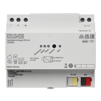 KNX power supply 1,280 mA, rail mounting device, 6 rail units | 21280 REG