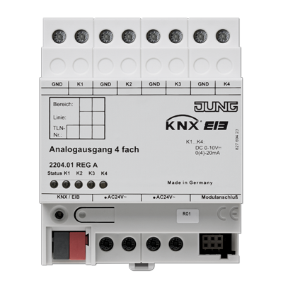 KNX analogue actuator, 4-gang, rail mounting device, 4 rail units ...