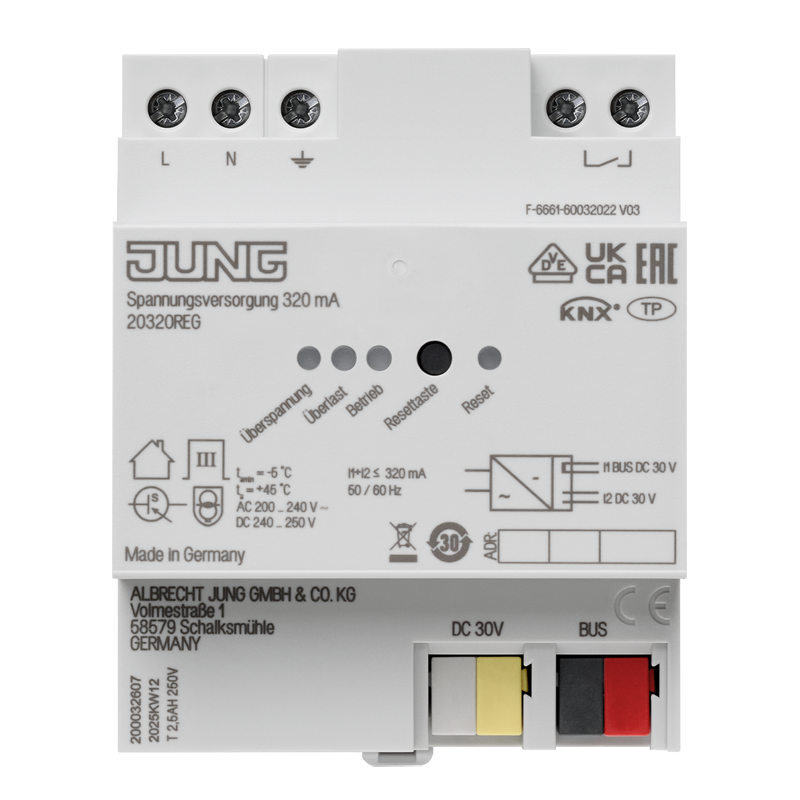 KNX power supply 320 mA, rail mounting device, 4 rail units | 20320 REG