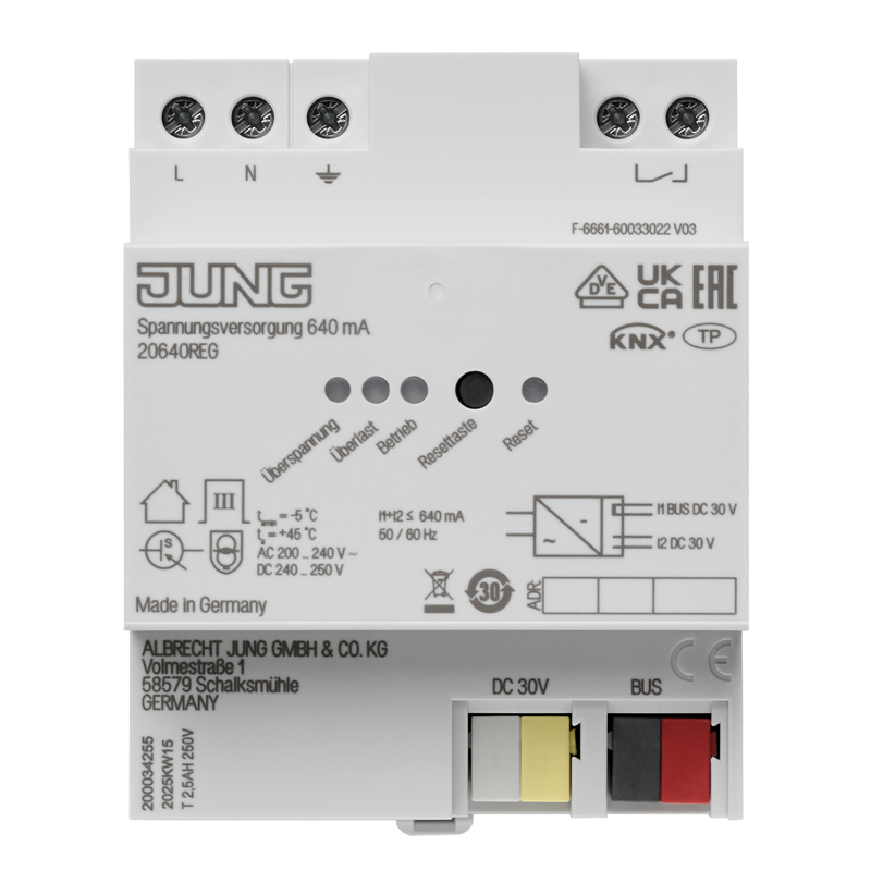KNX power supply 640 mA, Rail mounting device, 4 rail units | 20640 REG