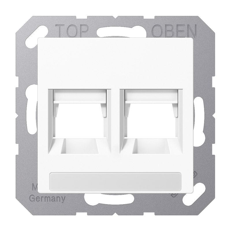 Centre plate (snap-on fixing) for modular jack sockets, 2-gang, with ...