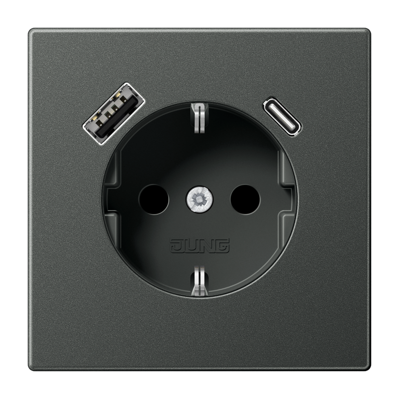 SCHUKO® socket with USB charger, Safety+, matt snow white | LS 1520-15 ...
