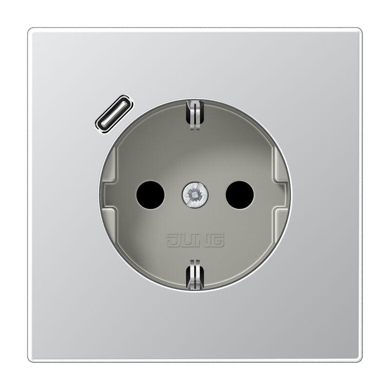 SCHUKO® socket with USB charger, Safety+, aluminium | AL 1520-18 C