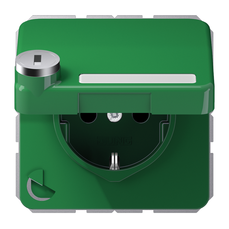 SCHUKO® socket, Safety+, hinged lid with safety lock, with inscription ...