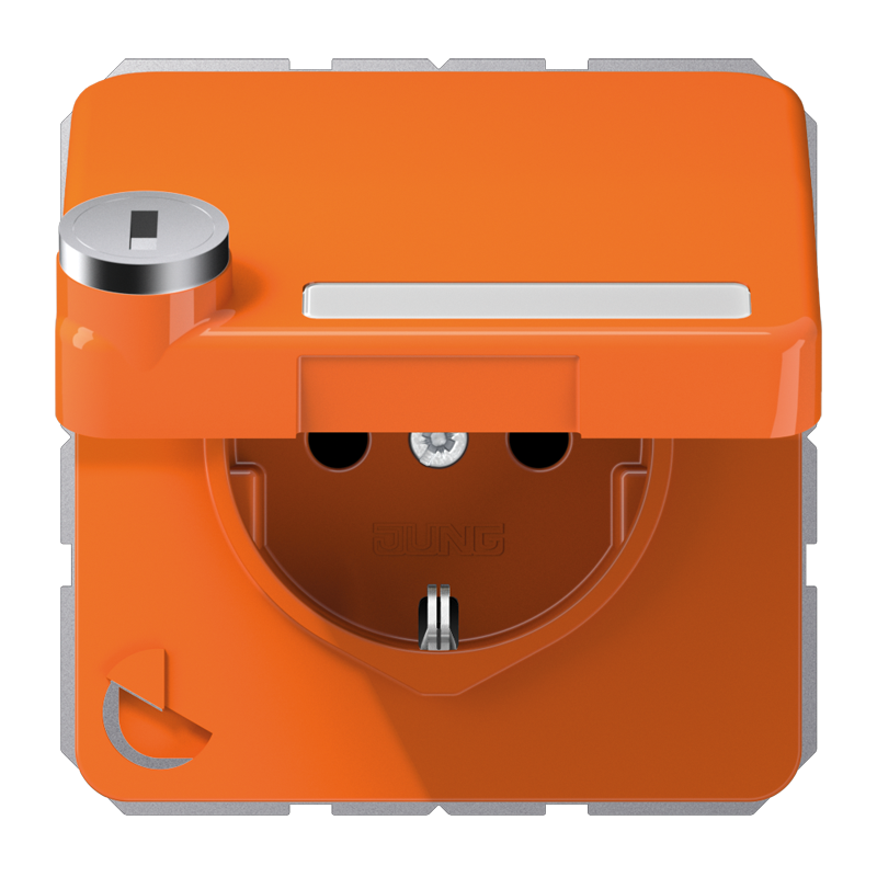 SCHUKO® socket, Safety+, hinged lid with safety lock, with inscription ...