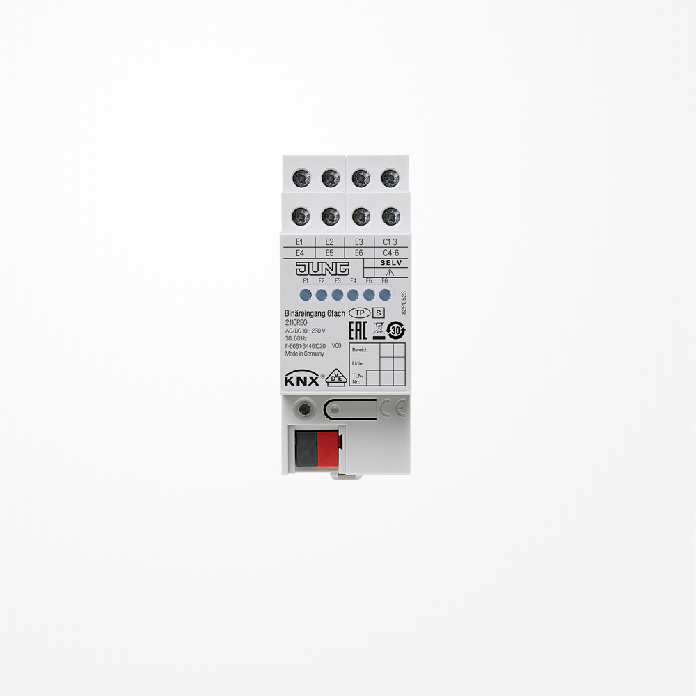 KNX binary input, 6-gang, rail mounting device, 2 rail units | 2116 REG