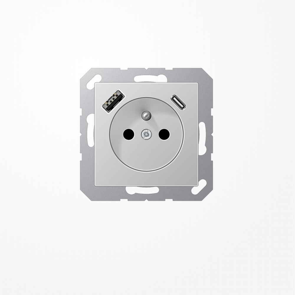 Socket, French/Belgian system with USB charger, Safety+, black | A 1520 ...