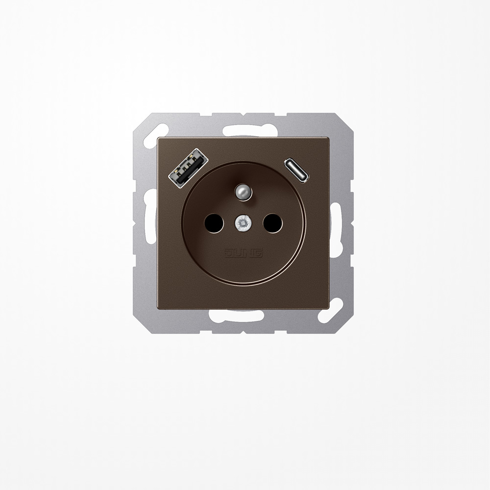 Socket, French/Belgian system with USB charger, Safety+, white | A 1520 ...