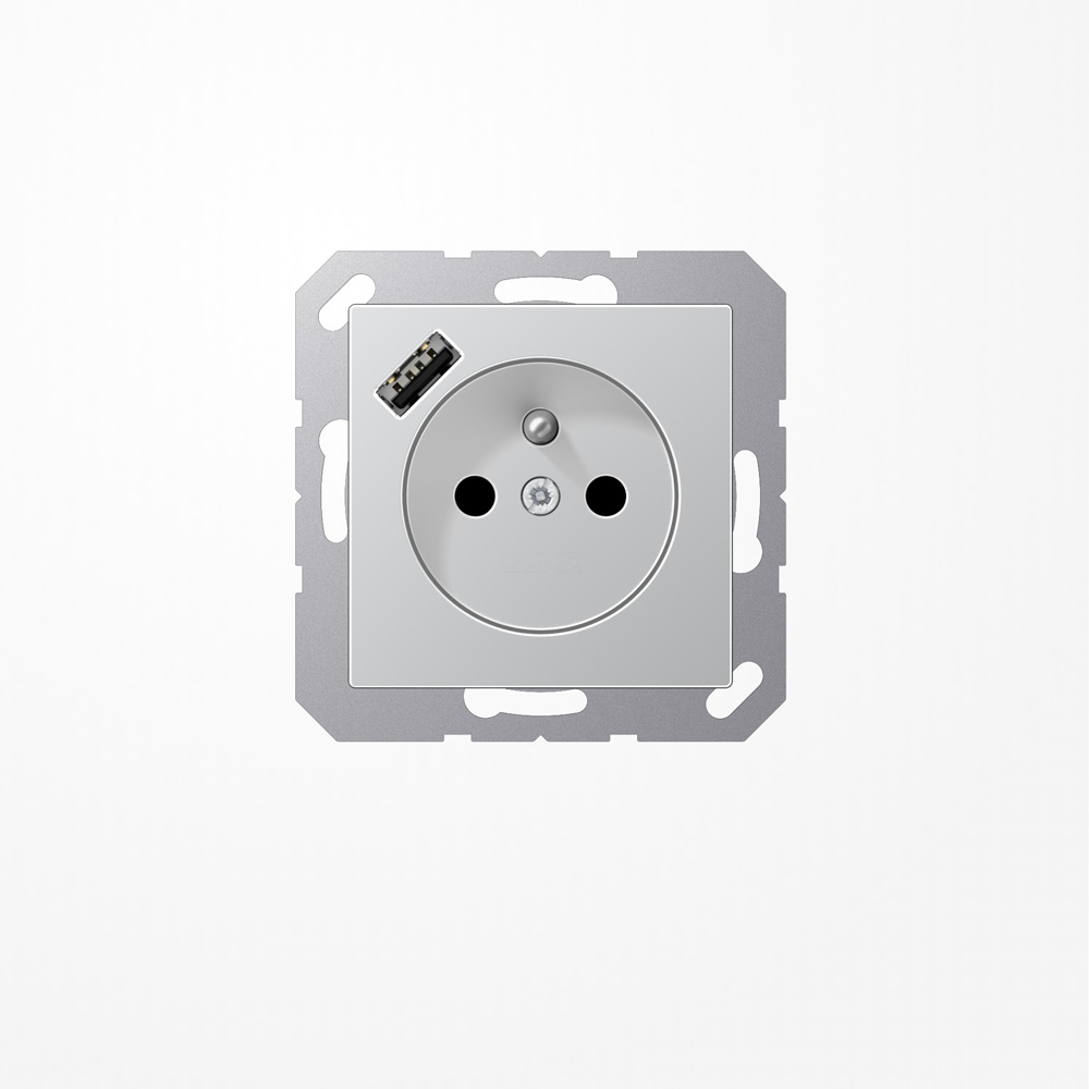 Socket, French/Belgian system with USB charger, Safety+, ivory | A 1520 ...