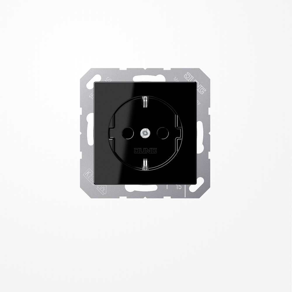 SCHUKO® socket, screw terminals, Safety+, black | A 1521 BFKI SW