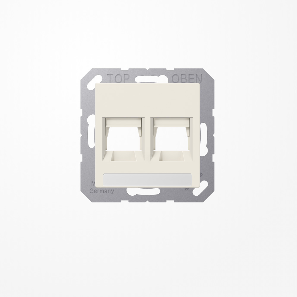 Centre plate (snap-on fixing) for modular jack sockets, 2-gang, with ...