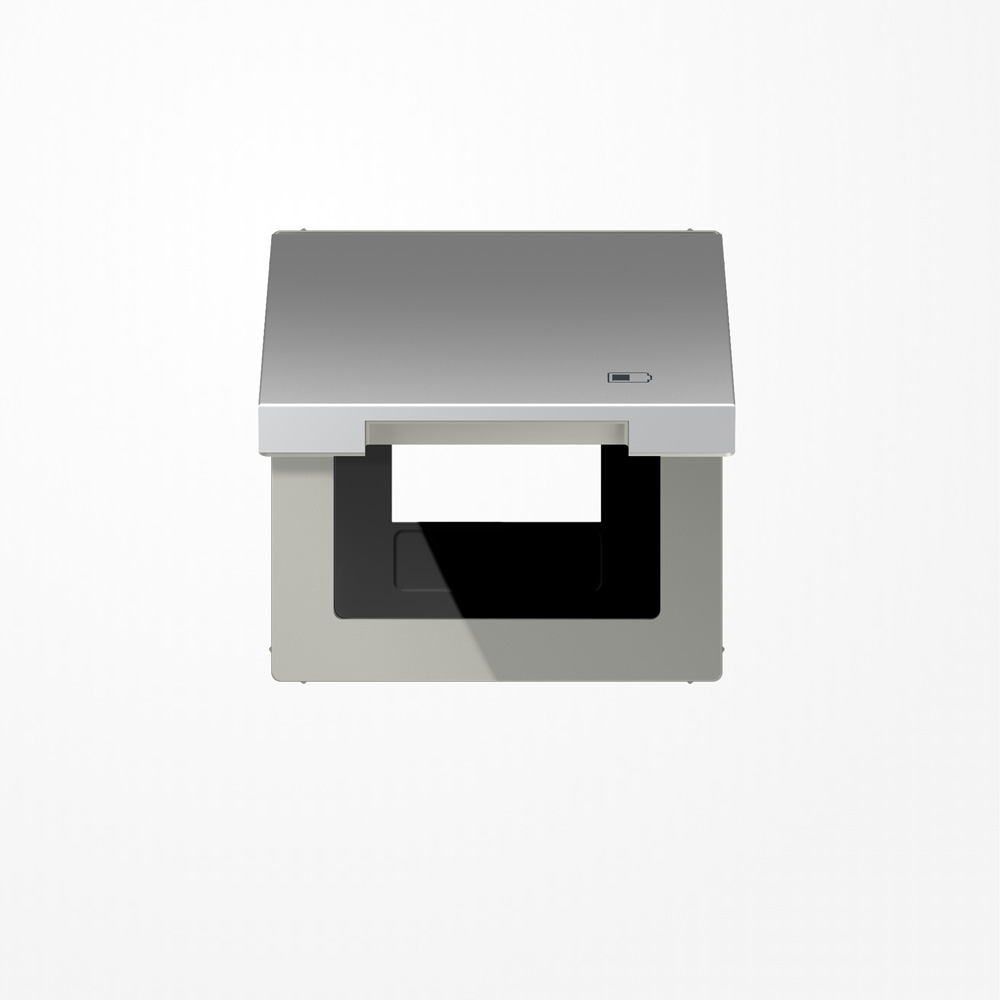 Hinged lid with spring including centre plate, symbol "charger ...