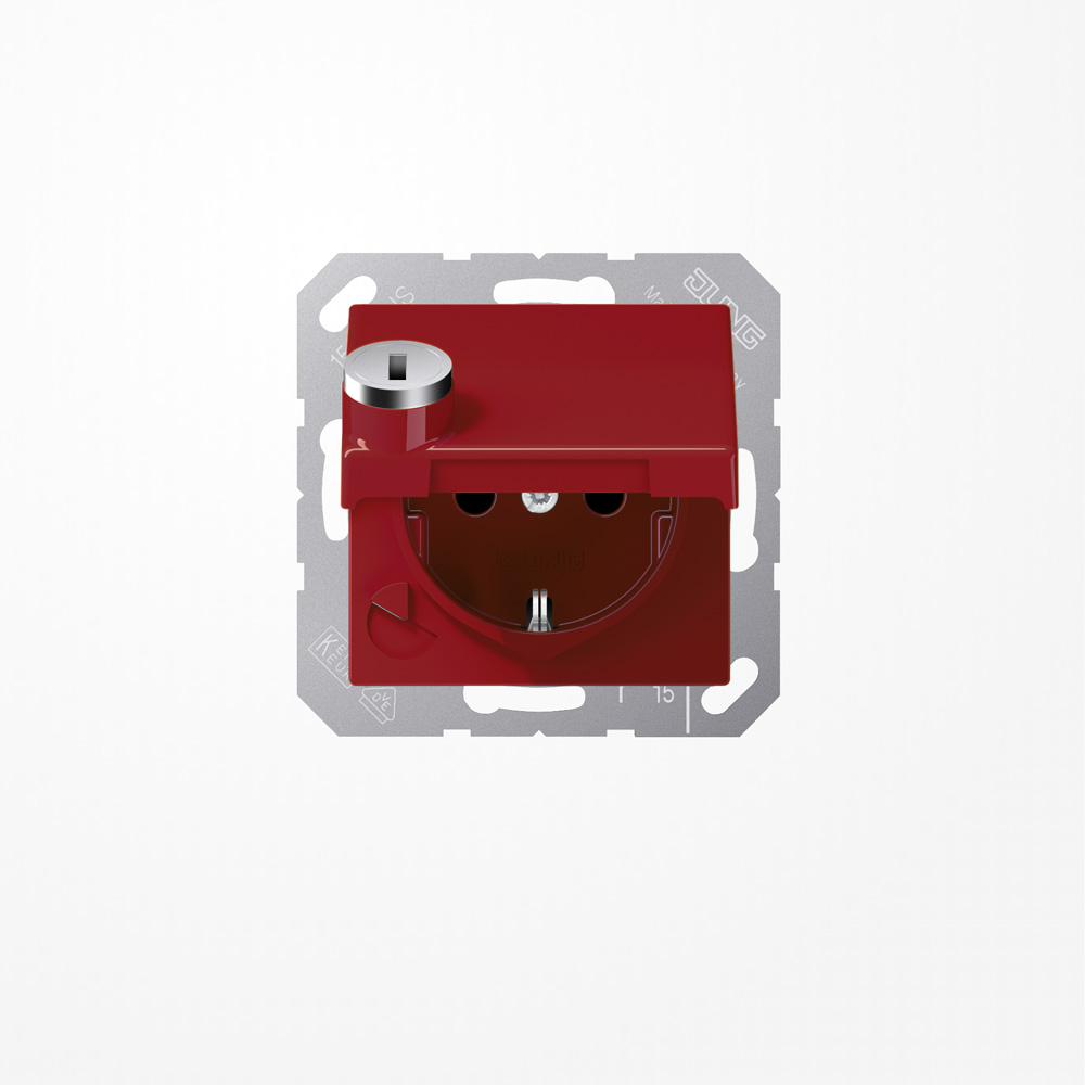 SCHUKO® socket, Safety+, hinged lid, red | AS 1520 BFKLSL RT