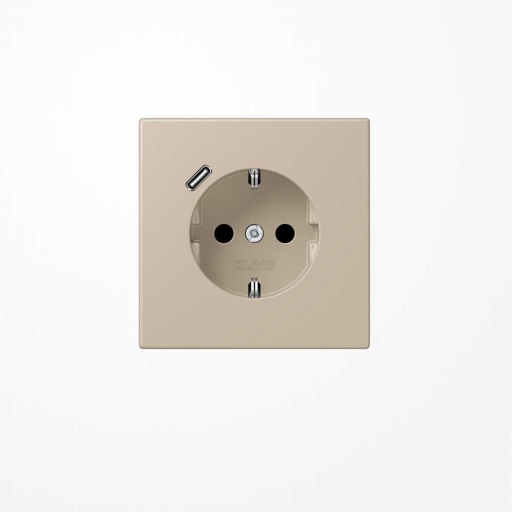 SCHUKO® socket with USB charger, Safety+, ombre naturelle claire (32142 ...