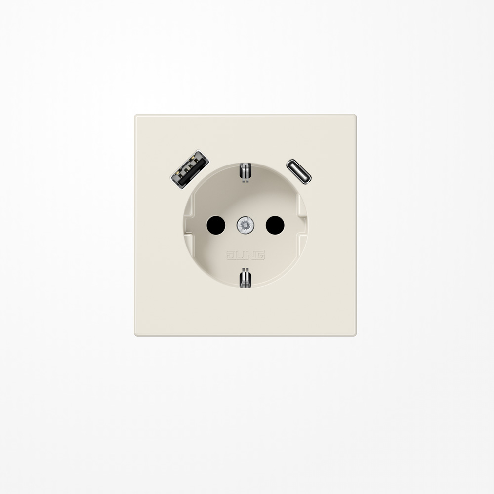 SCHUKO® socket with USB charger, Safety+, matt snow white | LS 1520-15 ...