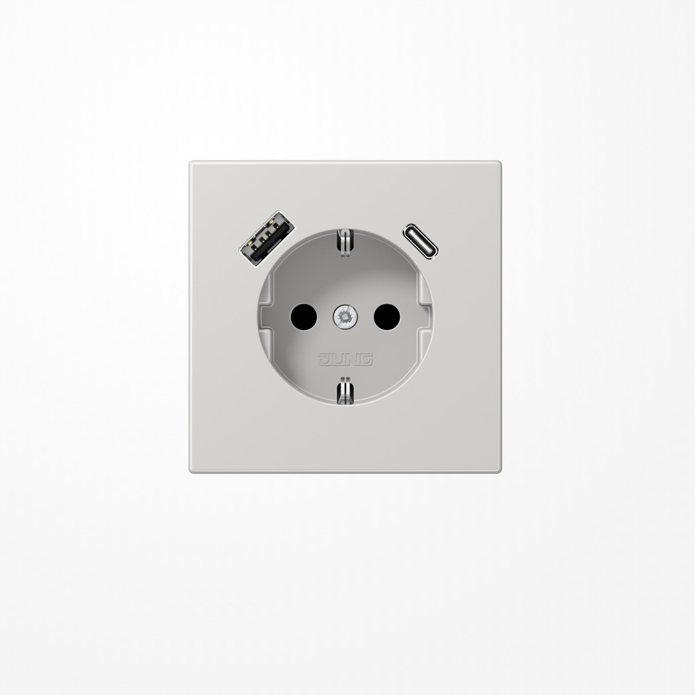 SCHUKO® socket with USB charger, Safety+, matt snow white | LS 1520-15 ...