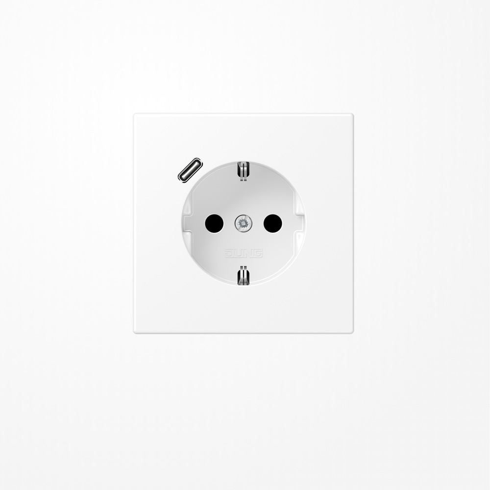 SCHUKO® socket with USB charger, Safety+, aluminium | AL 1520-18 C